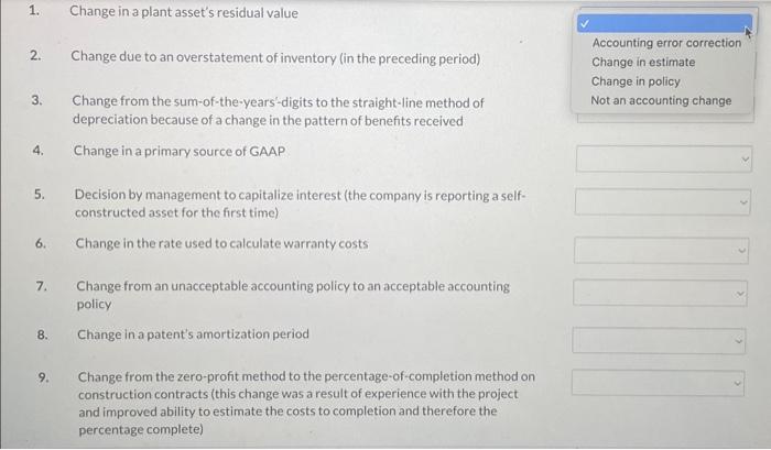 Solved 1. Change in a plant asset's residual value | Chegg.com