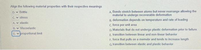 Solved Align the following material properties with their | Chegg.com