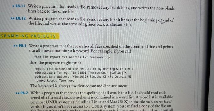 Solved - E8.11 Write a program that reads a file, removes | Chegg.com