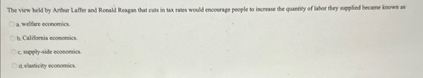 Solved The view held by Arthur Laffer and Ronald Reagan that | Chegg.com