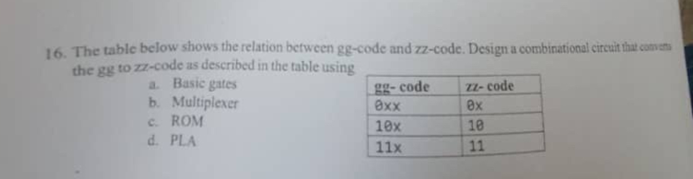 The table below shows the relation between gg-code | Chegg.com