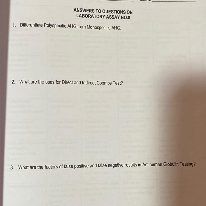 Solved 1. Differentiate Polyspecific AHG from Monospecific | Chegg.com