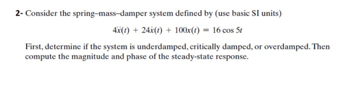 Solved 2- Consider the spring-mass-damper system defined by | Chegg.com