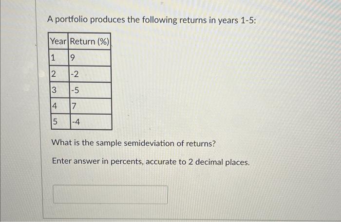 Solved A portfolio produces the following returns in years | Chegg.com