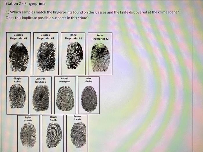 Solved Station 2 - Fingerprints C) Which samples match the | Chegg.com