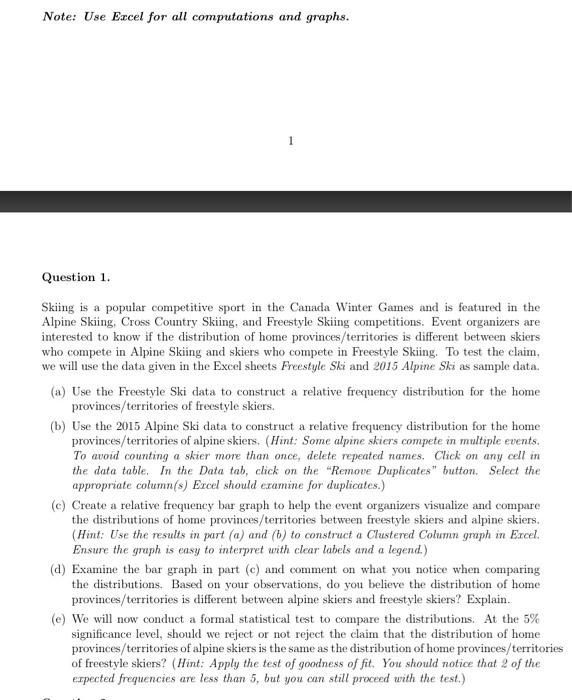 Solved Note: Use Excel for all computations and graphs. | Chegg.com