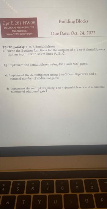 Solved P3 (20 points): 1-to-8 demultiplexer a) Write the | Chegg.com