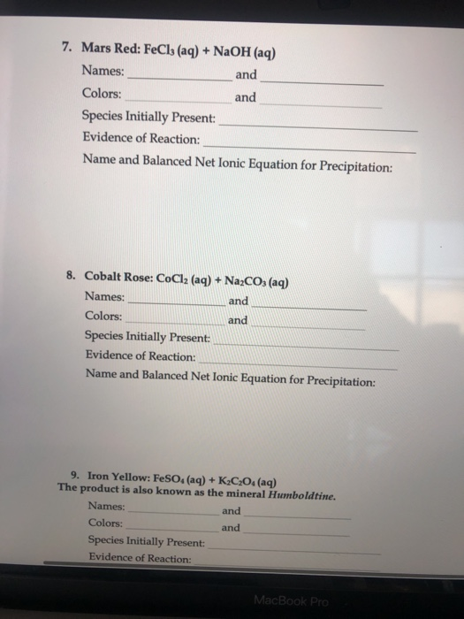 Solved 5. Lemon Yellow: BaCl2 (aq) + K,CrO4 (aq) Names: and | Chegg.com