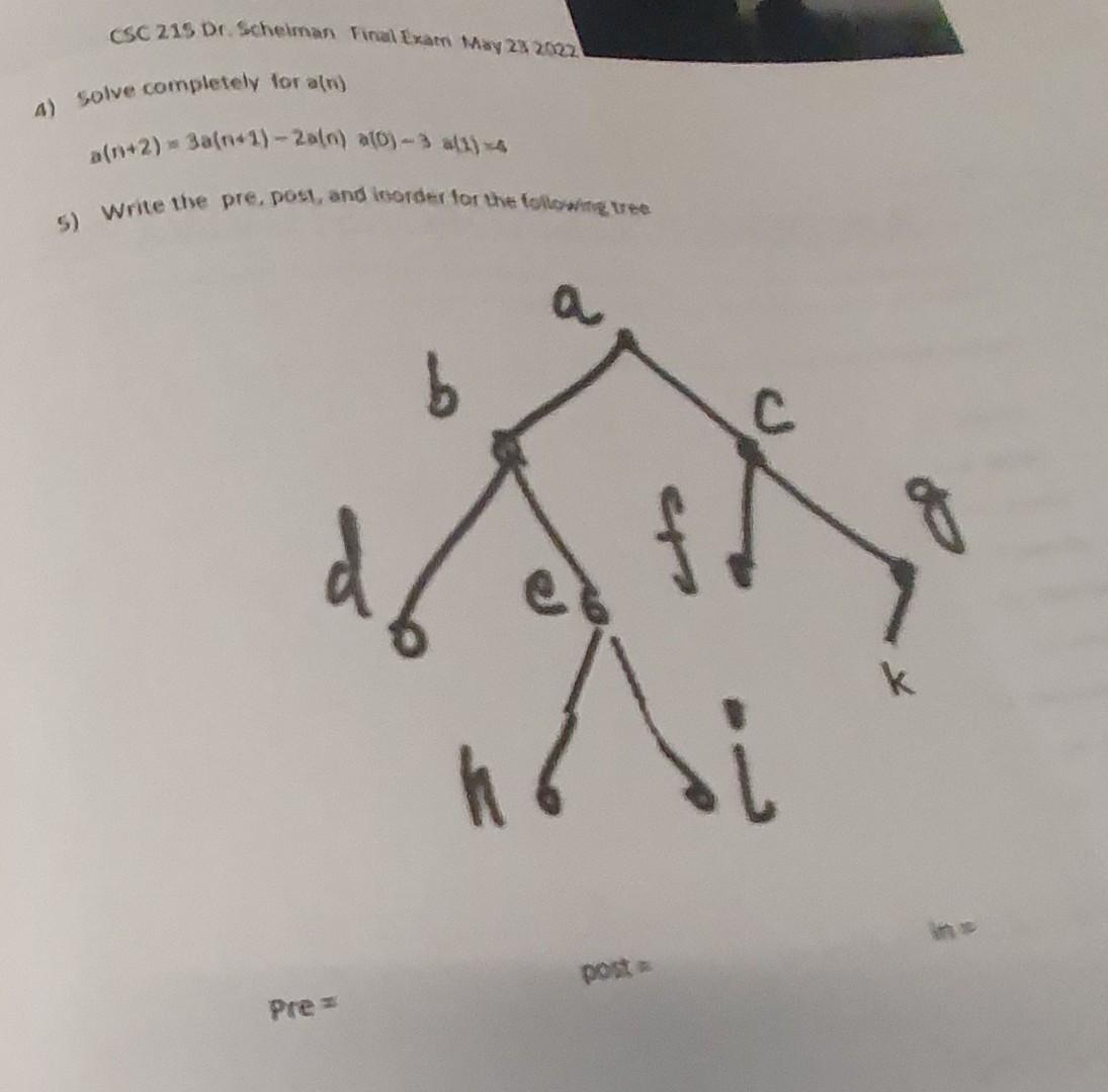 Solved CSC 215 Dr. Schelman Final Exam May 28 2022 4) Solve | Chegg.com