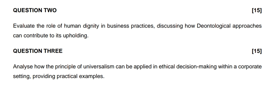Solved QUESTION TWO[15]Evaluate the role of human dignity in | Chegg.com