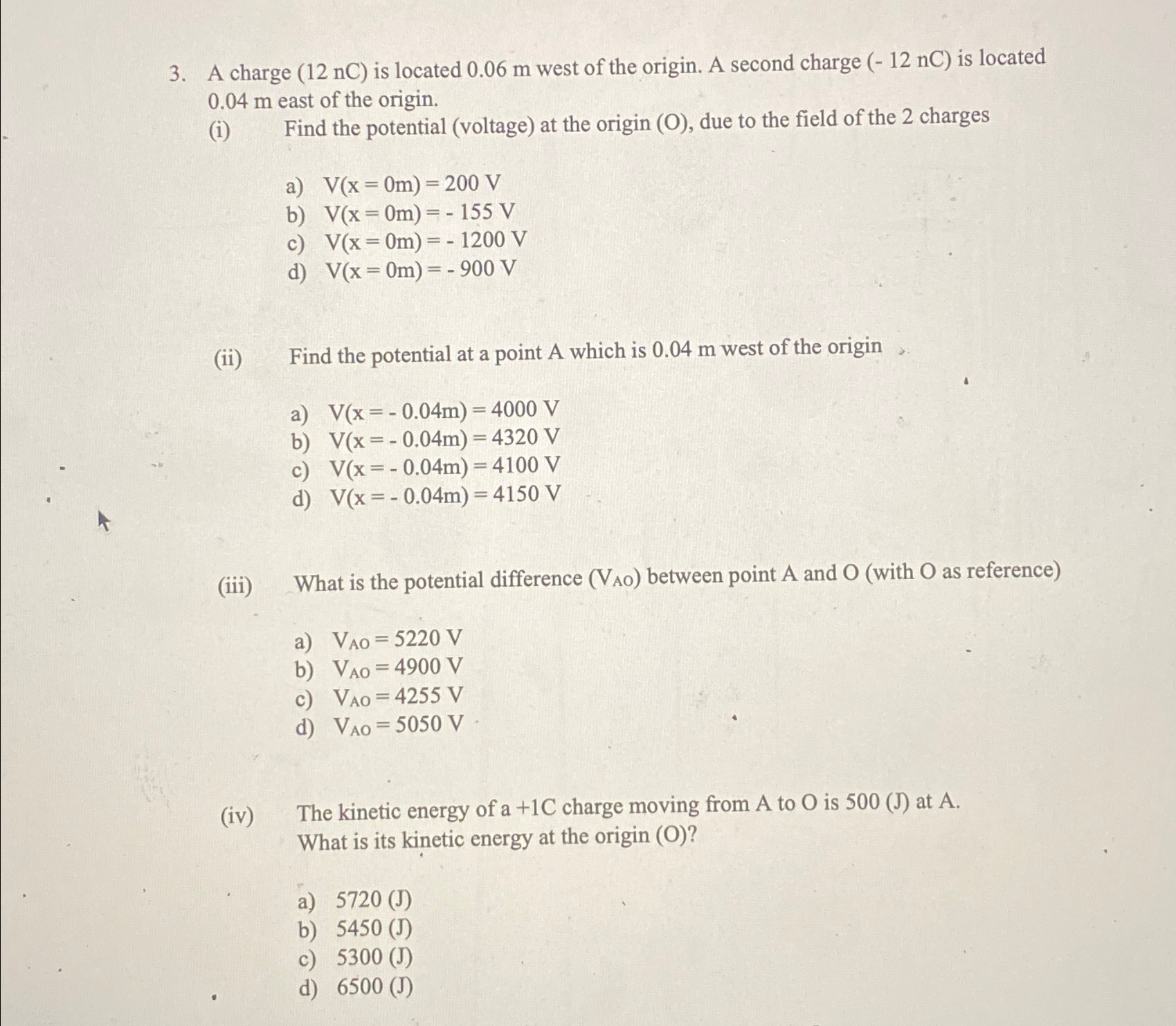 Solved A charge (12nC) ﻿is located 0.06m ﻿west of the | Chegg.com