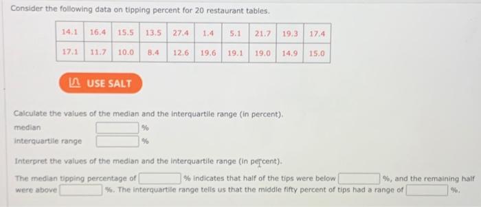Solved Consider the following data on tipping percent for 20 | Chegg.com