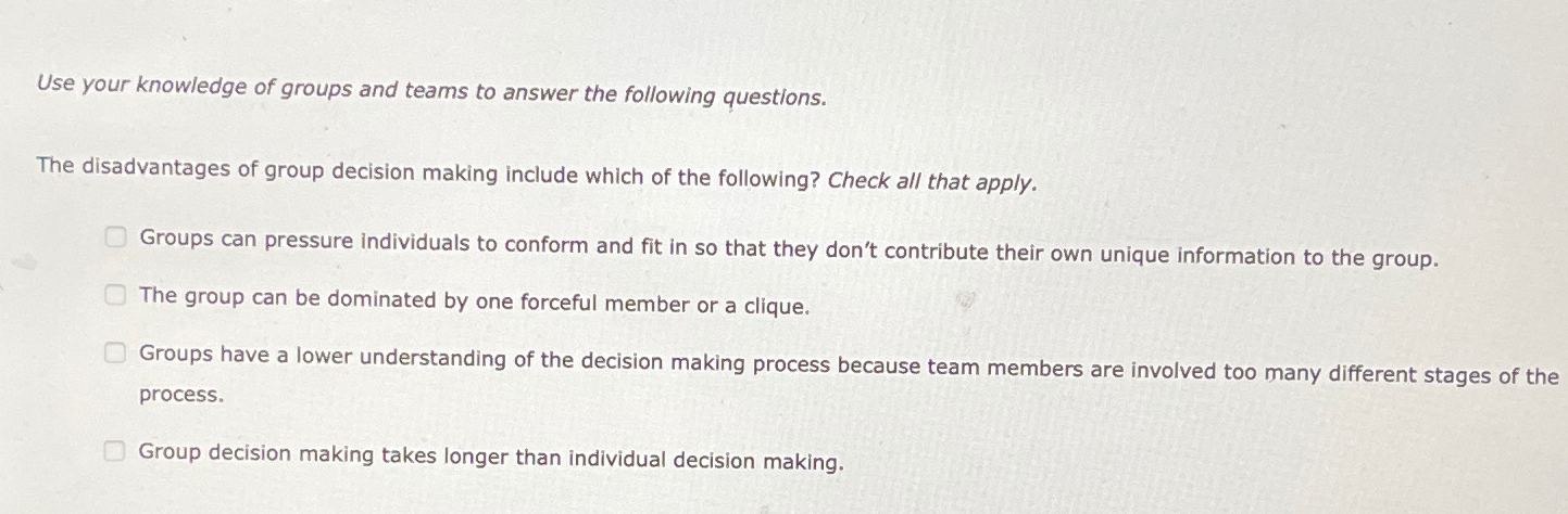 Solved Use your knowledge of groups and teams to answer the | Chegg.com