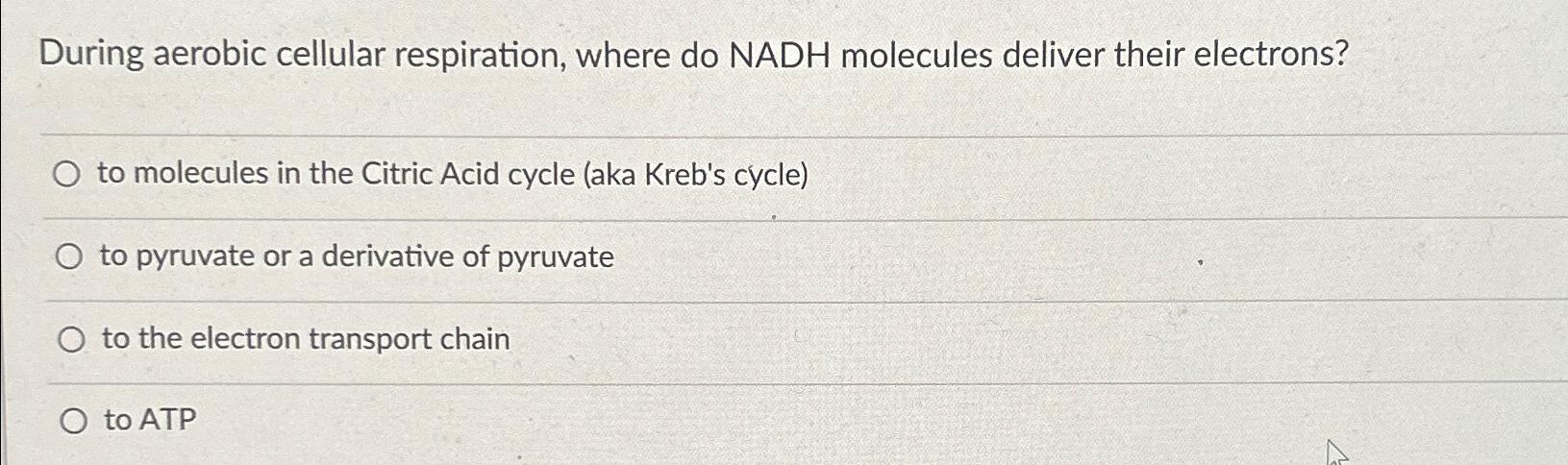 Solved During aerobic cellular respiration, where do NADH | Chegg.com