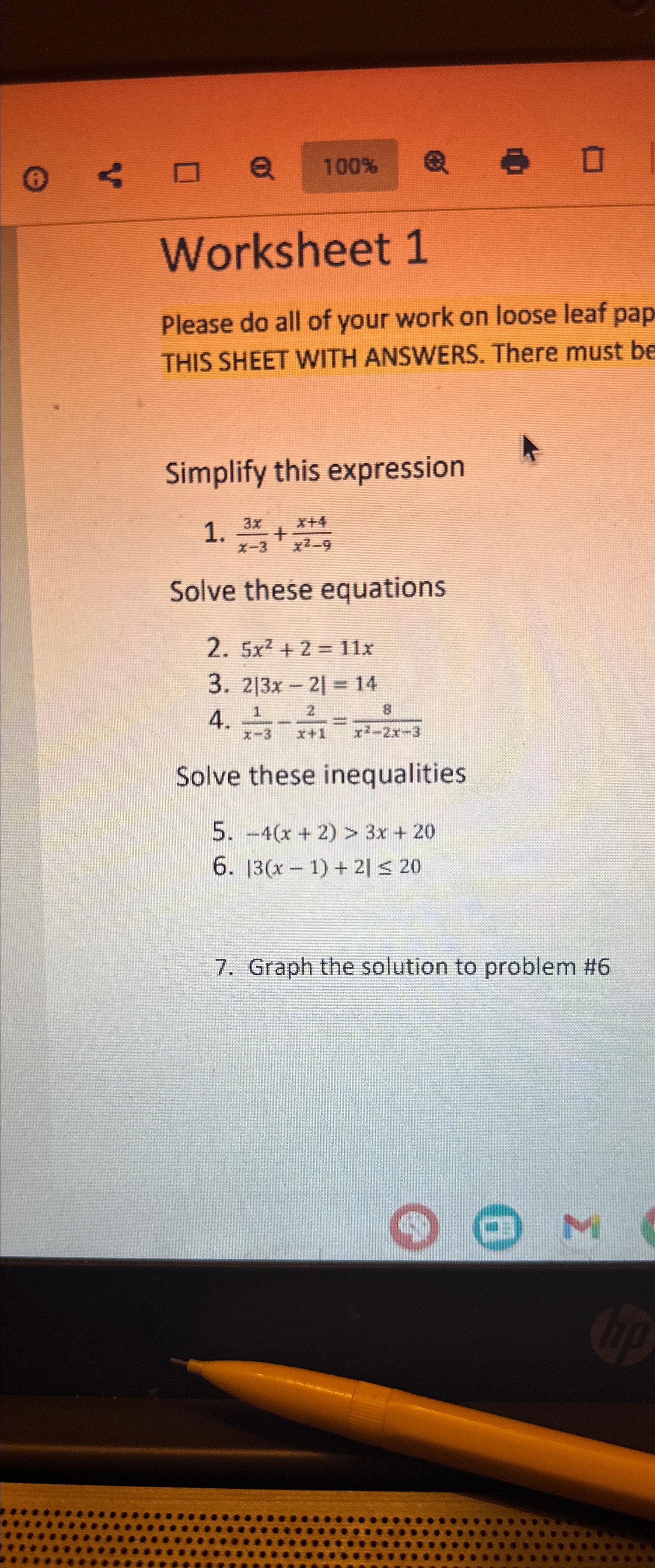 Solved Worksheet 1Please do all of your work on loose leaf | Chegg.com