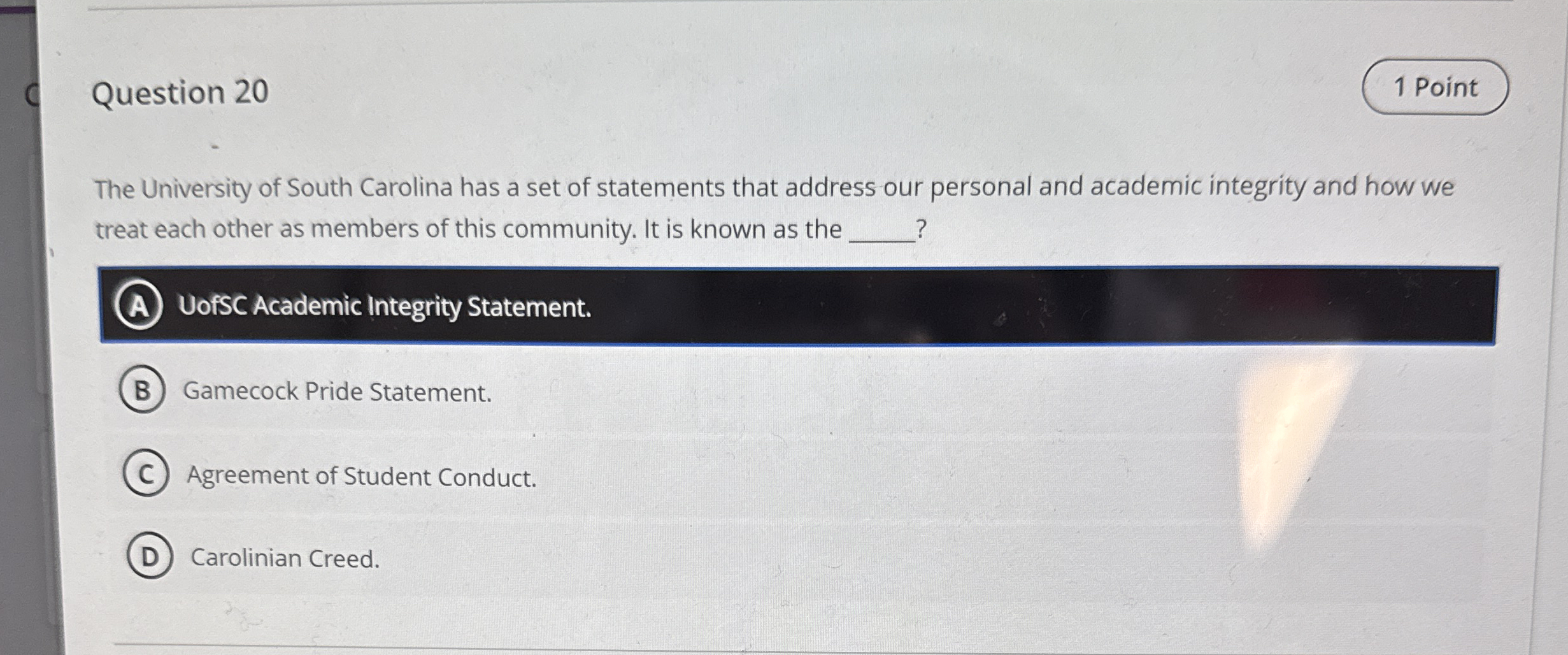 Solved Question 20The University of South Carolina has a set | Chegg.com