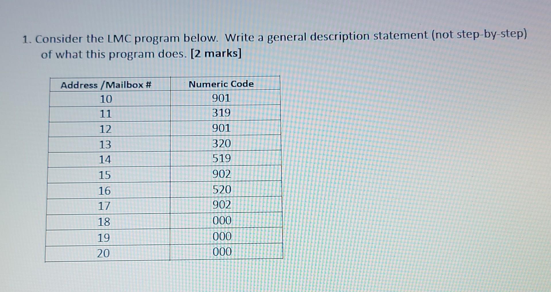 Solved 1 Consider The Lmc Program Below Write A General 1475