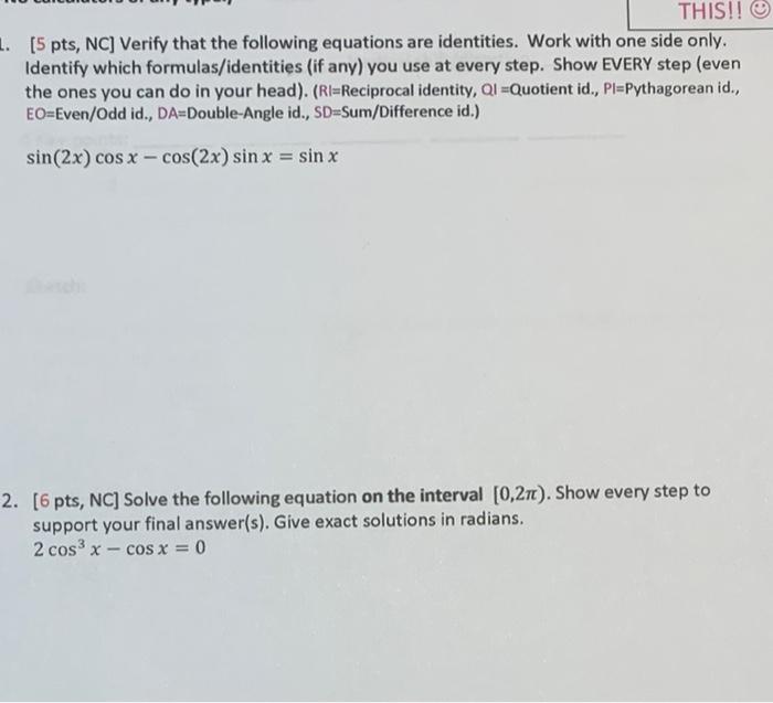 Solved [5 pts, NC] Verify that the following equations are | Chegg.com