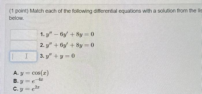 Solved (1 point) Match each of the following differential | Chegg.com