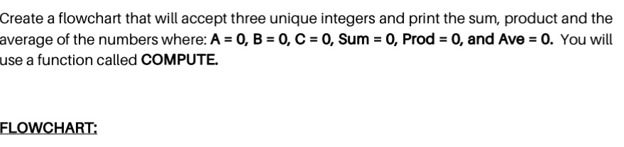 Create a flowchart that will accept three unique | Chegg.com