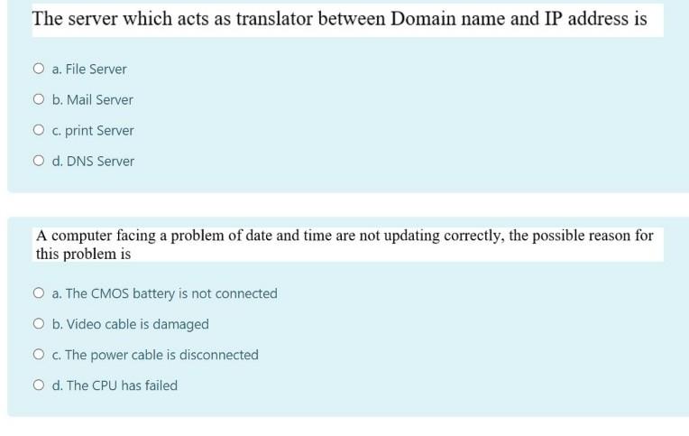 Solved The server which acts as translator between Domain | Chegg.com