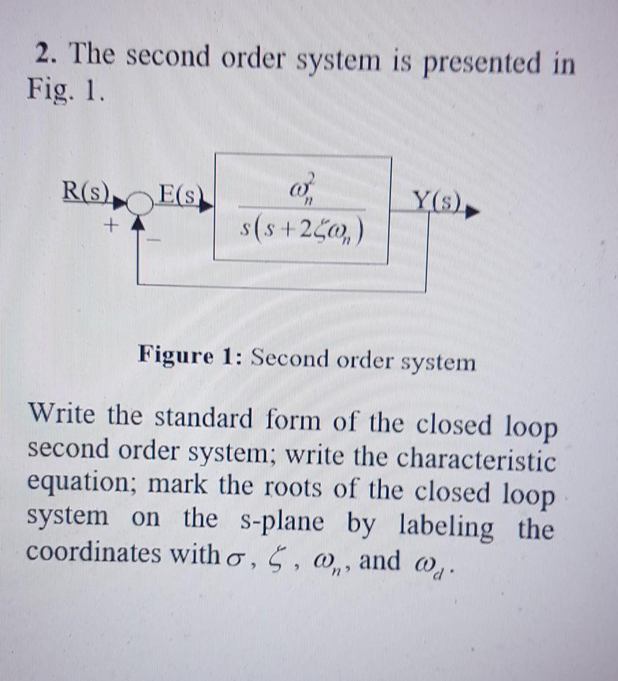 Solved 2. The second order system is presented in Fig. 1. | Chegg.com