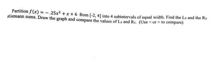 Solved Partition f(x)=−.25x2+x+6 from [−2,4] into 4 | Chegg.com