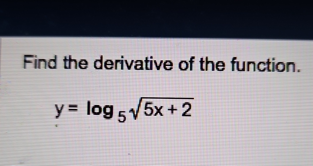 Solved Find the derivative of the function.y=log55x+22 | Chegg.com
