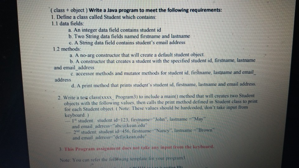 Solved (class + object ) Write a Java program to meet the | Chegg.com