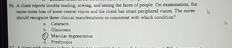 Solved A client reports trouble reading, scwing, and seeing | Chegg.com