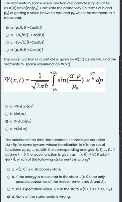 Solved The Momentum Space Wave Function Of A Particle Is