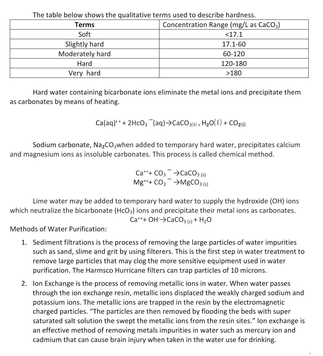 Solved Properties of Water: Hard Water Hardness in water is | Chegg.com