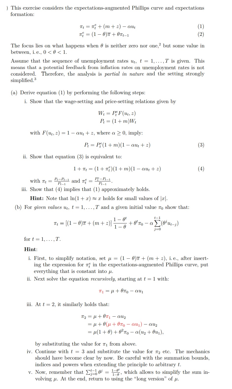 Solved This exercise considers the expectations-augmented | Chegg.com
