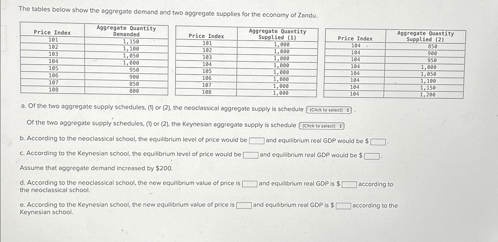 Solved The tables below show the aggregate demand and two | Chegg.com