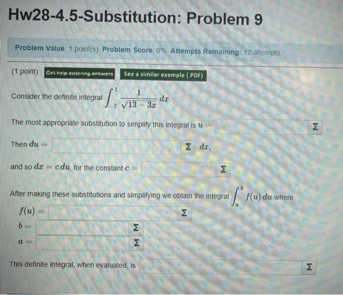 Solved Hw28-4.5-Substitution: Problem 9 Problem Value: 1 | Chegg.com
