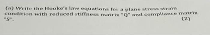 Solved (a) Write the Hooke's law equations for a plane | Chegg.com