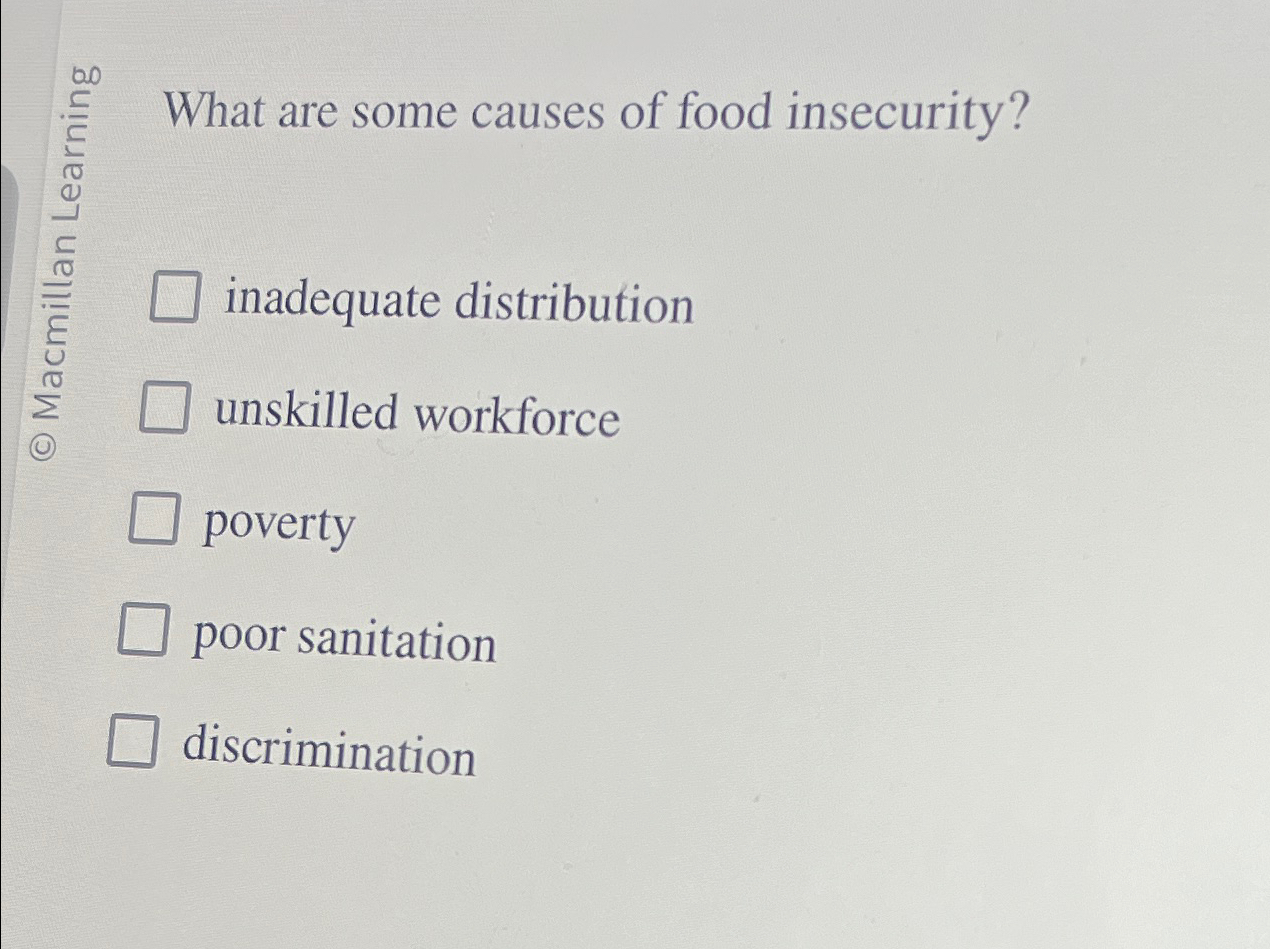 Solved What are some causes of food insecurity?inadequate | Chegg.com