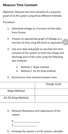 Measure Time Constant Objective: Measure the time | Chegg.com