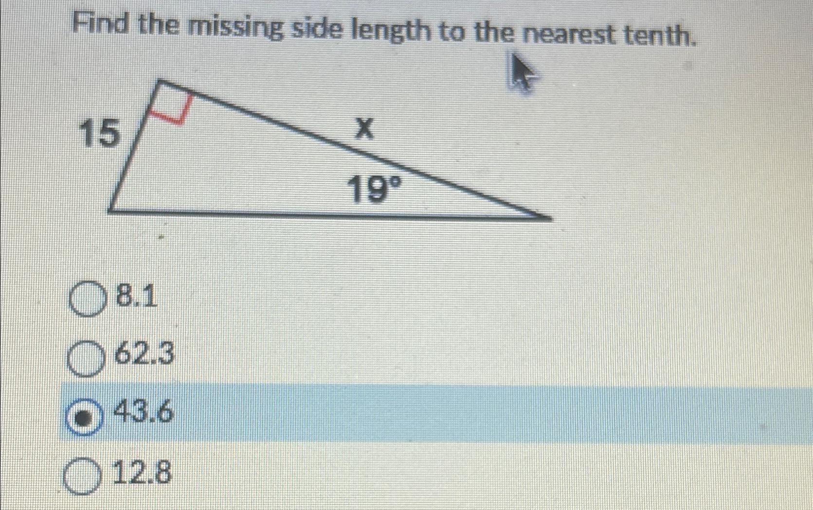 Solved Find the missing side length to the nearest | Chegg.com