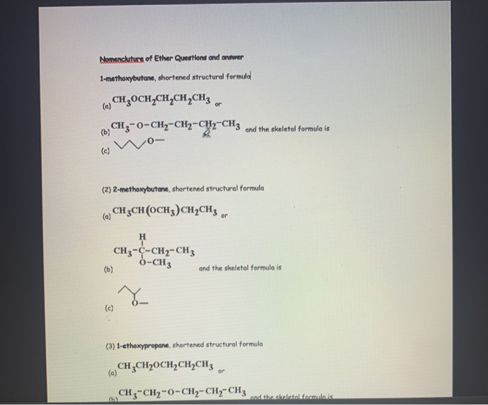 Solved Nomeachture of Ether Questions and answer | Chegg.com
