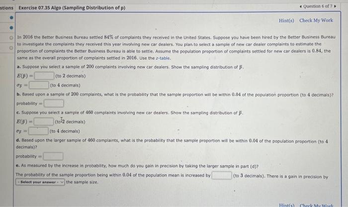 Solved stions Exercise 07.35 Algo (Sampling Distribution of | Chegg.com