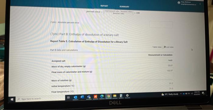 Report Sheet Part A: Enthalpy of neutralization | Chegg.com