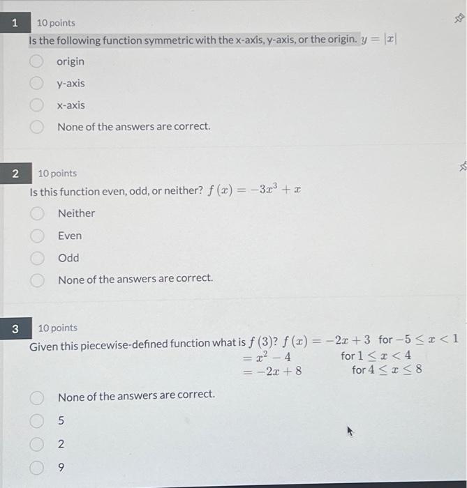 Solved 10 points Is the following function symmetric with | Chegg.com