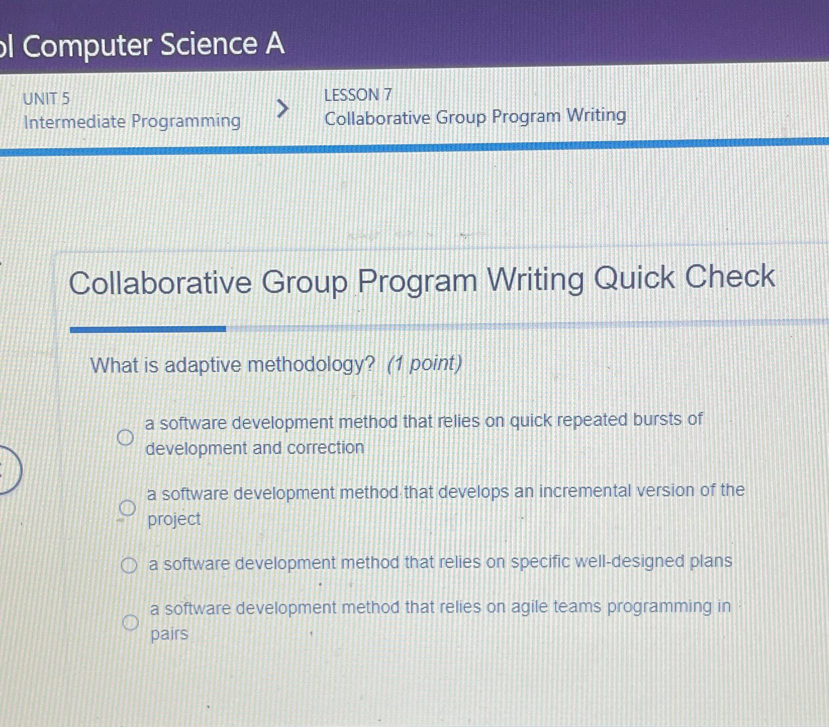 Solved Computer Science AUNIT 5LESSON 7Intermediate | Chegg.com