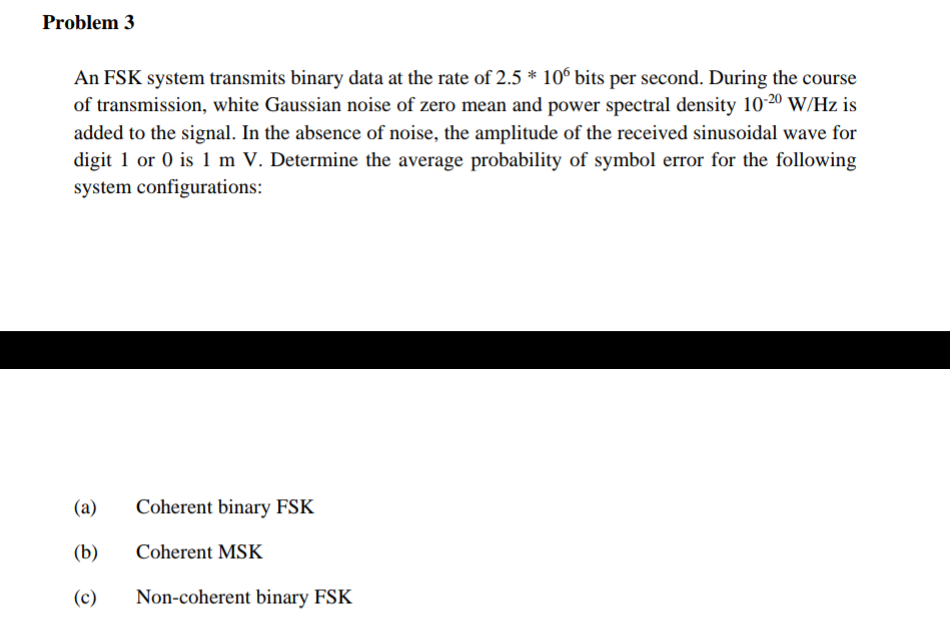 Solved Problem 3 An Fsk System Transmits Binary Data At The