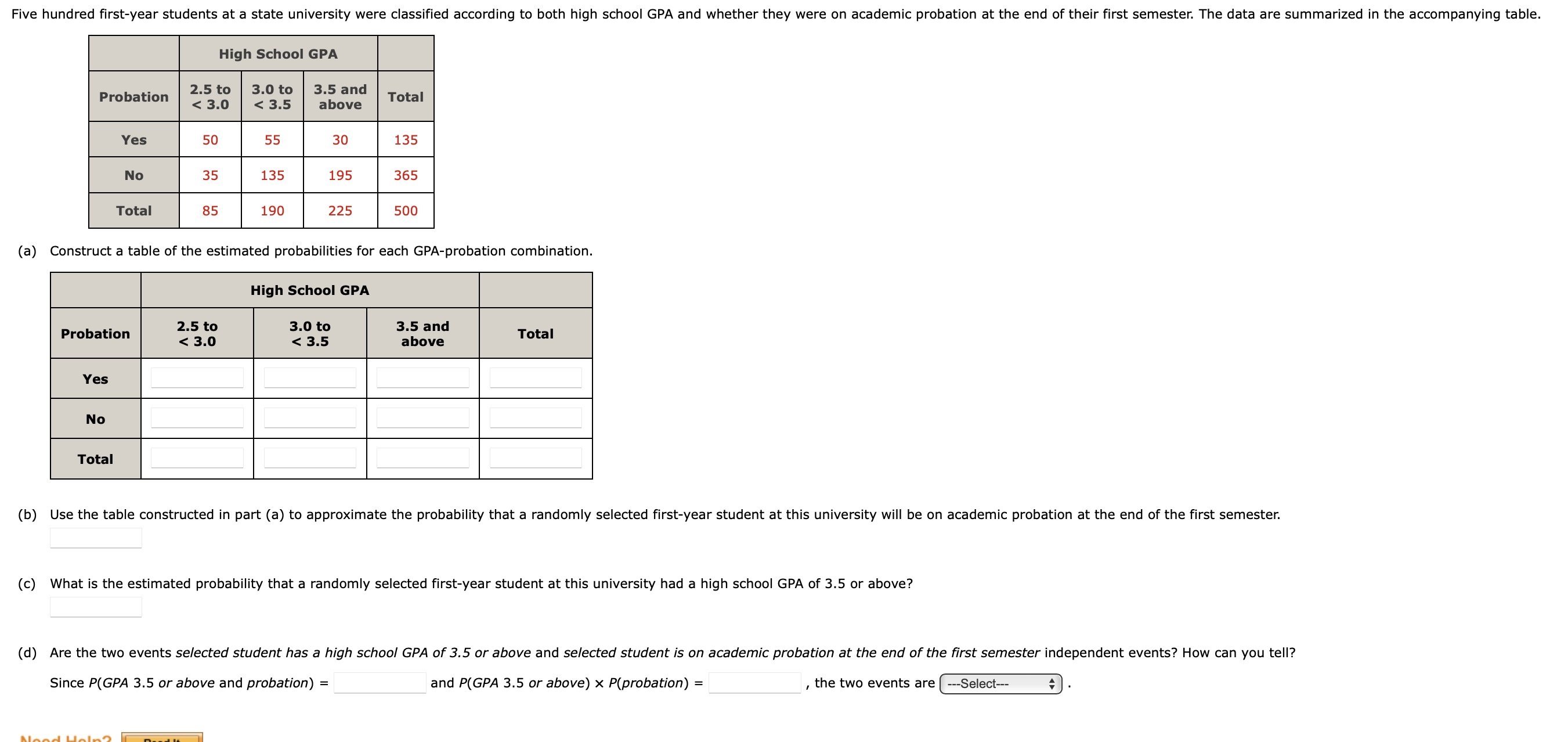 Solved (a) ﻿Construct a table of the estimated probabilities | Chegg.com