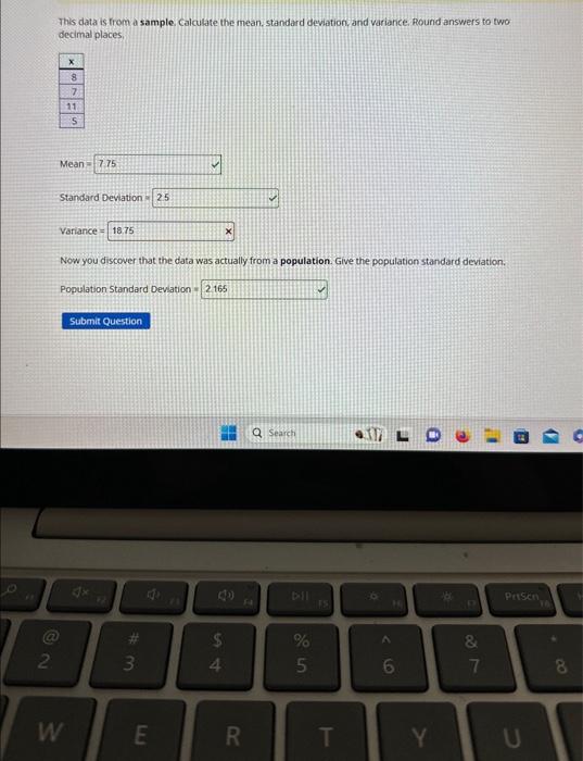 Solved This data is from a sample. Calculate the mean, | Chegg.com