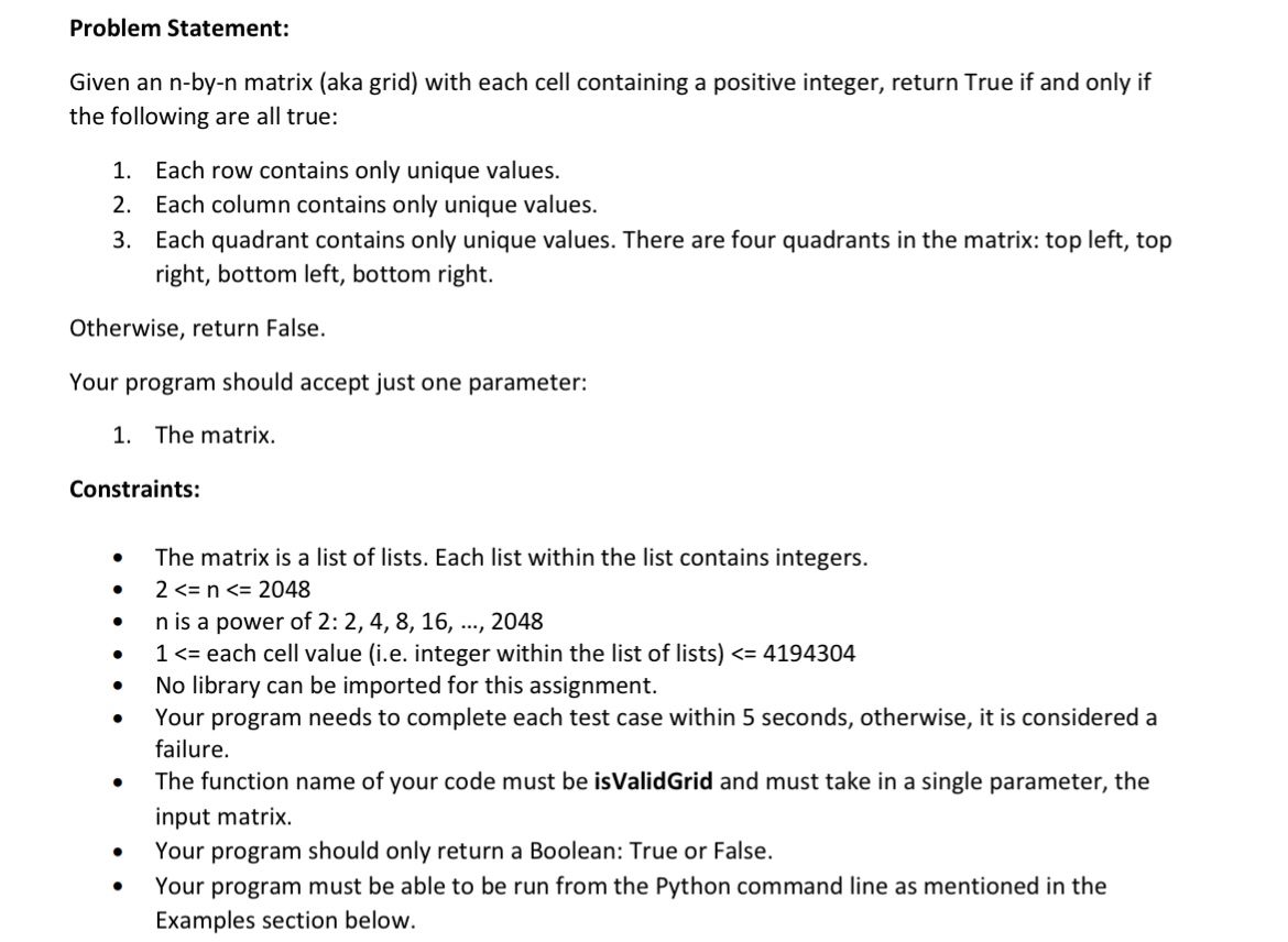 Solved Problem Statement: Given an n-by-n matrix (aka grid) | Chegg.com