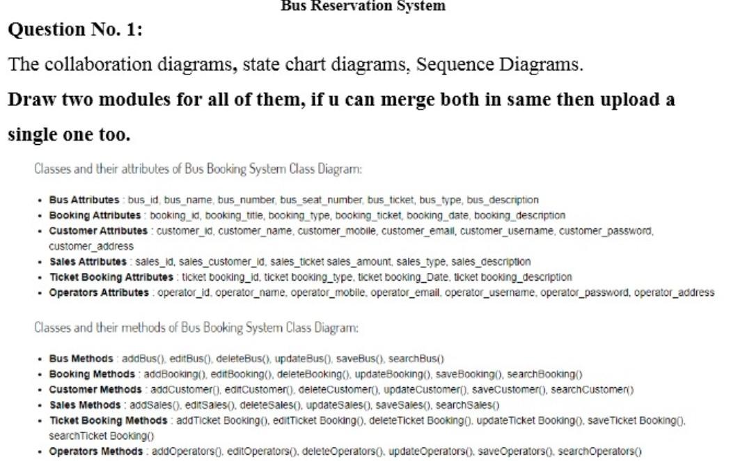 Solved Bus Reservation System Question No. 1: The | Chegg.com
