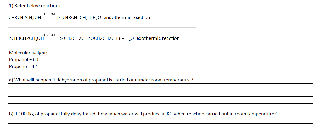 Solved Refer below reactionsMolecular weight:Propanol | Chegg.com